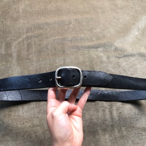 Thick Black Leather Work Belt Heavy Duty Chunky Silver Steel Oval Round ...