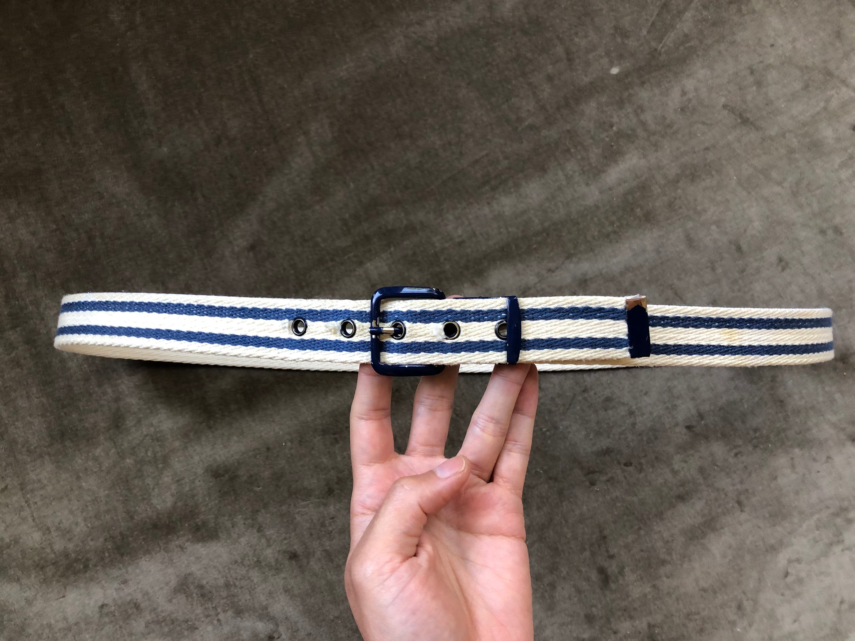 1960s 70s Retro Fabric Cotton White Blue Spoty Striped Woven Belt L XL ...