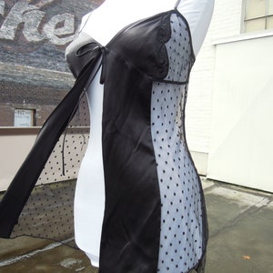 Vintage Silk Satin Sexy Black Swiss Dot Mesh Negligee Teddy Slip Sheer ...