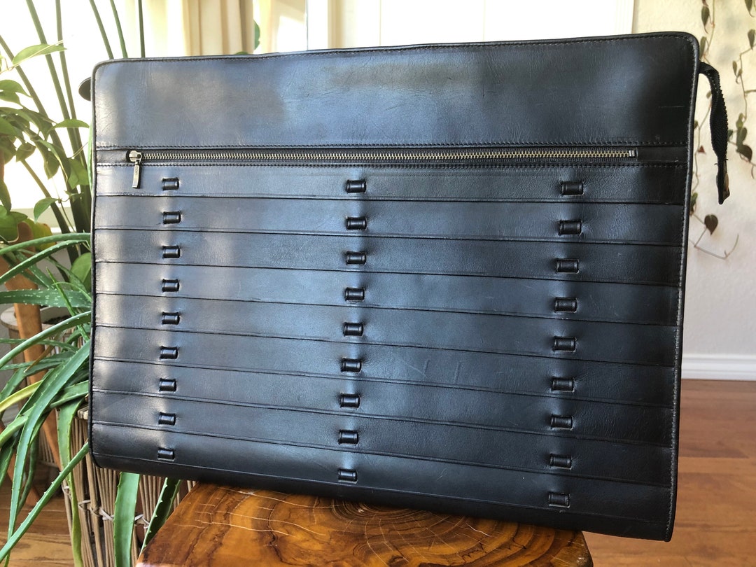 Karl Lagerfeld Vintage Black Leather Mens Attaché Brief Underarm ...