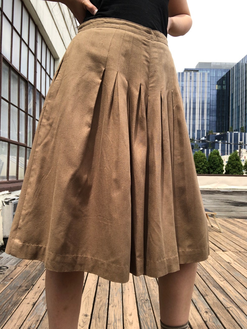 Vintage Raw Silk Slub Woven Beige Brown High Waisted Pleated | Etsy