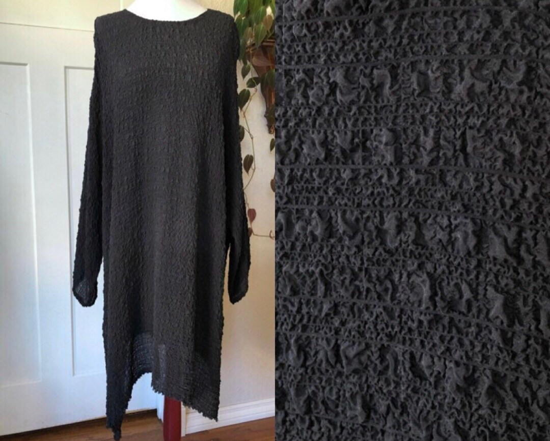Silk Crinkle Black Popcorn Dress Long Blouse Tunic Textured Stretchy ...