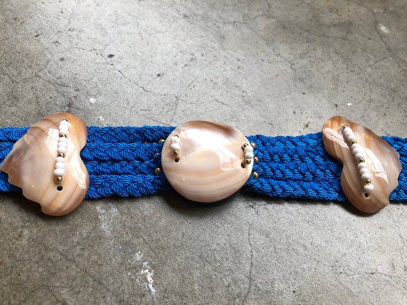 Vintage Bright Blue Woven Seashell mop Pearl Abalone … - Gem