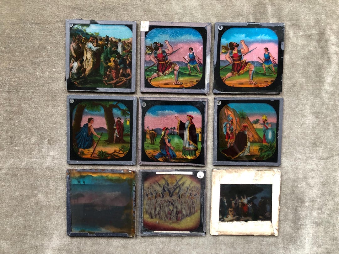 Lot of 9 Assorted Glass Magic Lantern Slides Antique Illustrations ...
