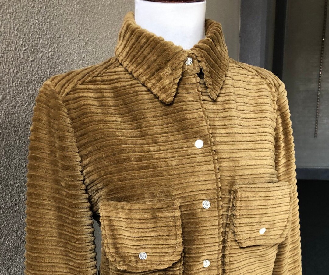 1970s Perfect Fuzzy Chubby Wide Wale Corduroy Snap Button Cotton Boxy ...