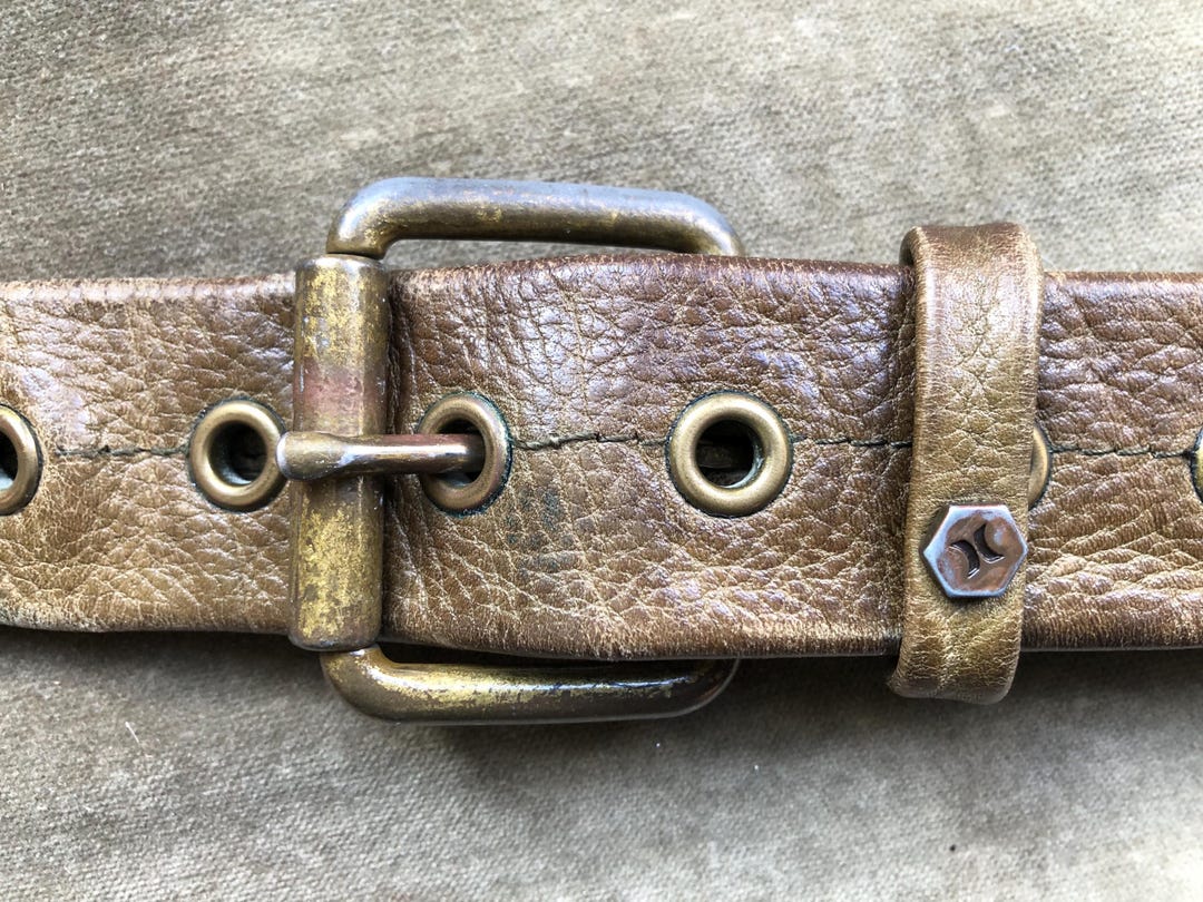 Y2k 90s Olive Green Soft Leather Brass Metal Grommet Studded Grunge ...