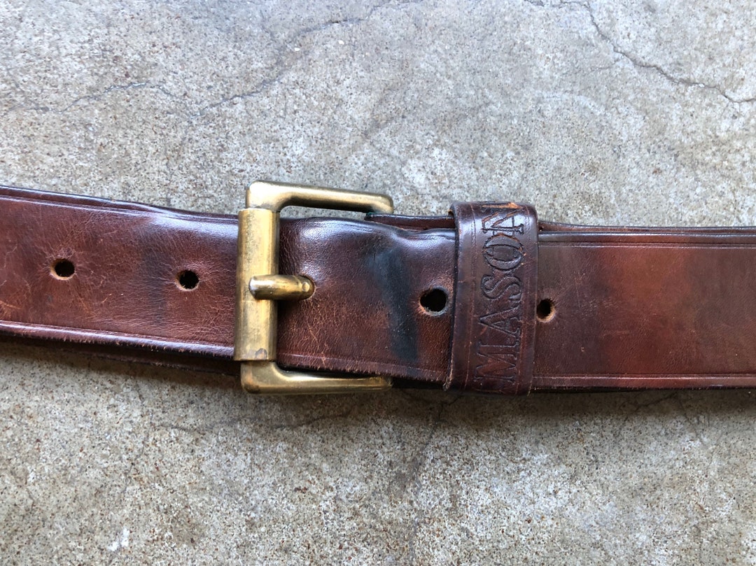 90s Mason Thick Brown Leather Heavy Duty Grunge Belt 1990s Vintage Sz M ...
