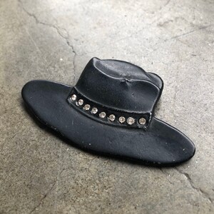 60s 70s Wide Brim Stetson Hat Brooch Novelty Pin Black Painted Metal ...