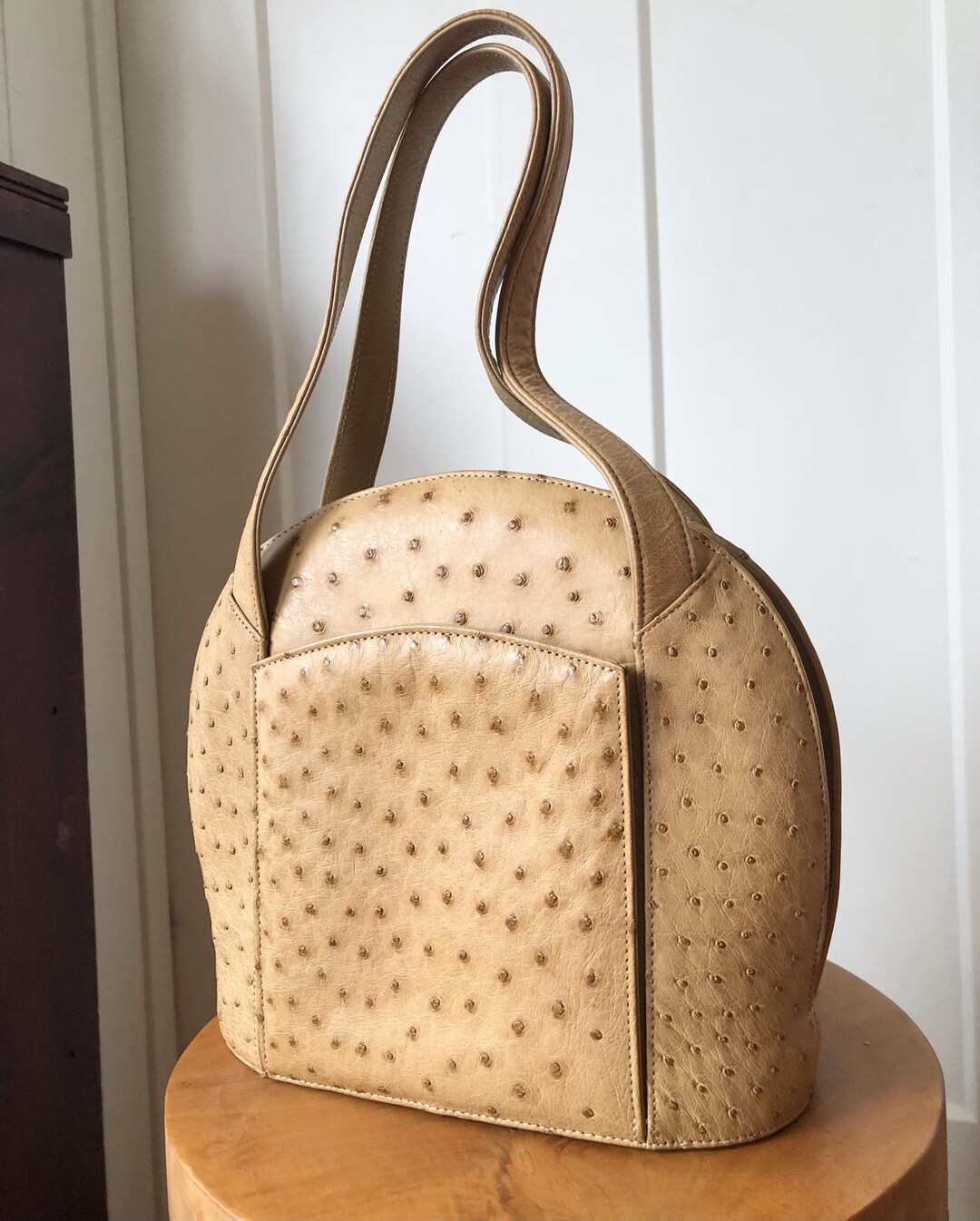 Genuine Ostrich Skin Leather Japanese Tan Beige Bumpy Pebbled Round ...