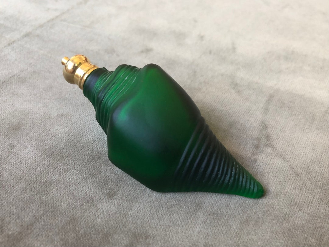90s Dark Green Frosted Glass Molded Seashell Sea Shell Bottle Perfume ...