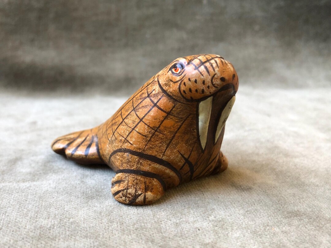 Vintage Mexican Hand Painted Walrus Clay Ceramic Handmade Folk Art ...