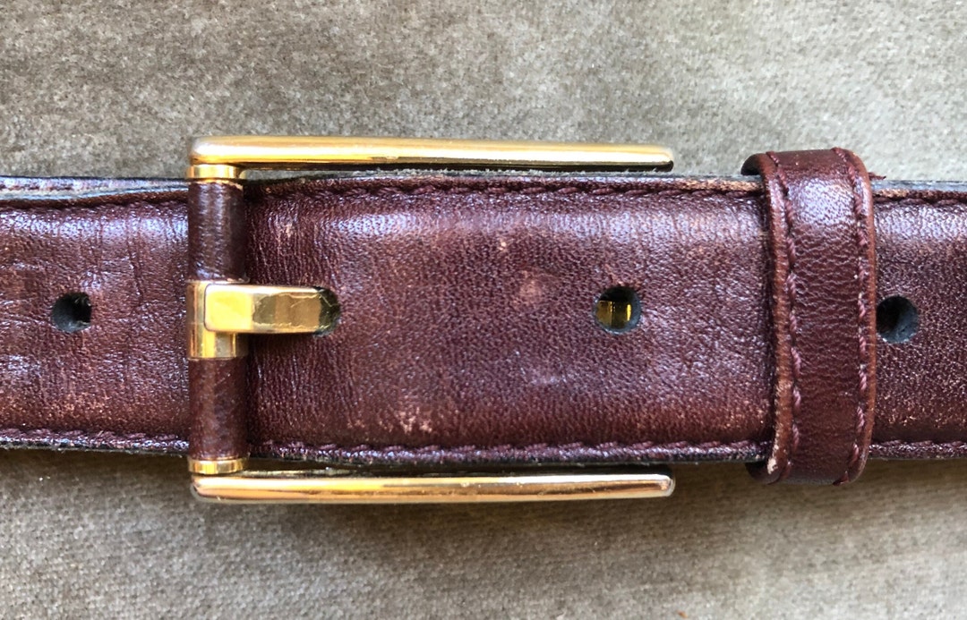 70s 80s Slim Soft Dark Brown Leather Retro Belt Petite Gold Self ...