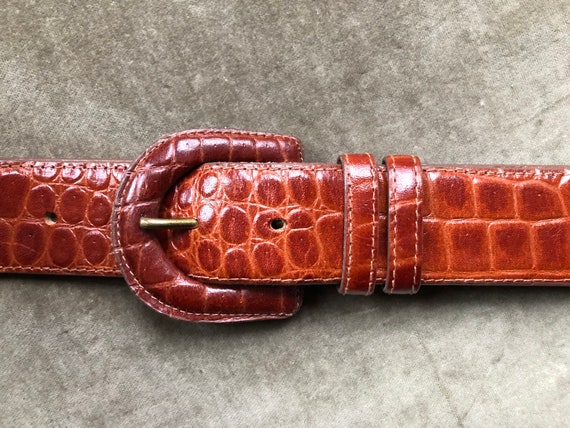 90s Calfskin Leather Croc Embossed Rust Honey Brown F… - Gem