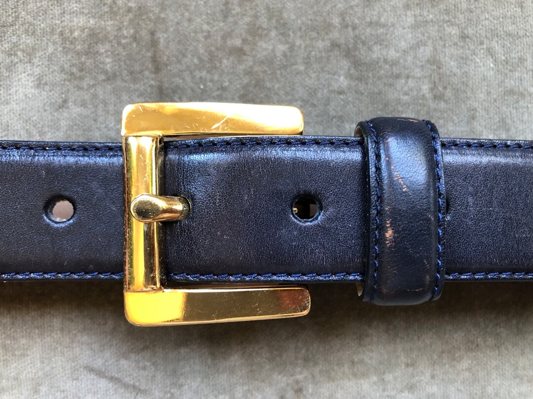 Soft Dark Navy Blue Leather Vintage Fashion Belt Womens Size XS 24 25 ...