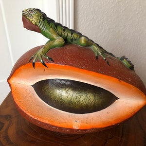 Vintage Mexican Iguana Lizard on Mamey Fruit Terracotta Clay Ceramic ...