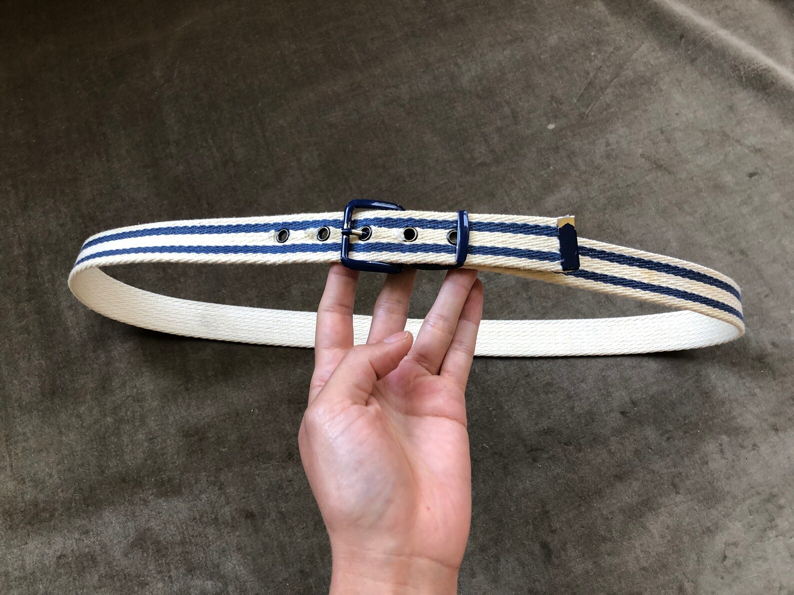 1960s 70s Retro Fabric Cotton White Blue Spoty Striped Woven Belt L XL ...