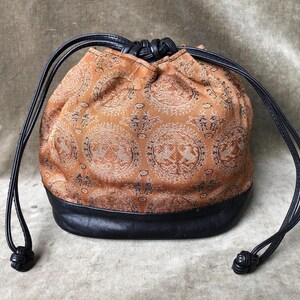 1960s 70s Japanese Black Leather Teracotta Silk Japan Boho Drawstring ...