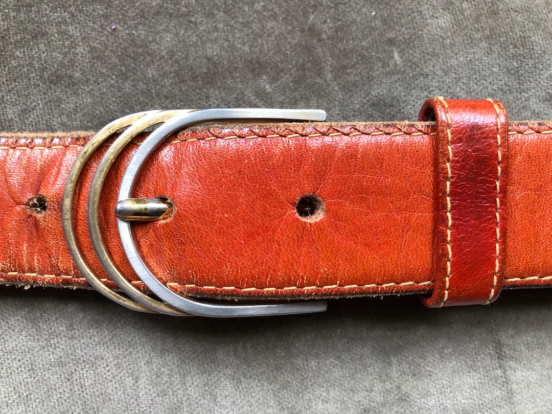 60s 70s Rust Orange Brown Soft Leather Retro Belt Vintage M L XL Unisex ...