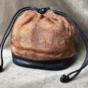 1960s 70s Japanese Black Leather Teracotta Silk Japan Boho Drawstring ...