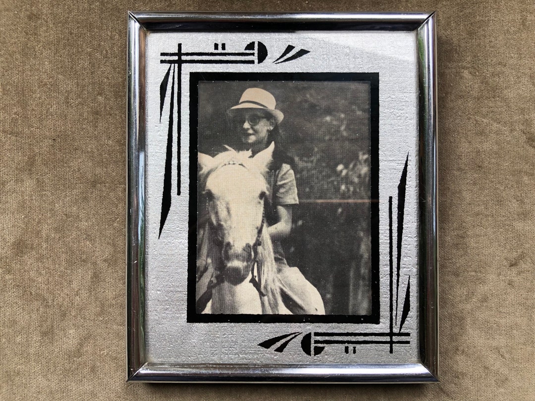 Art Deco Print Silver Black Reverse Painted Glass Small Picture Frame ...