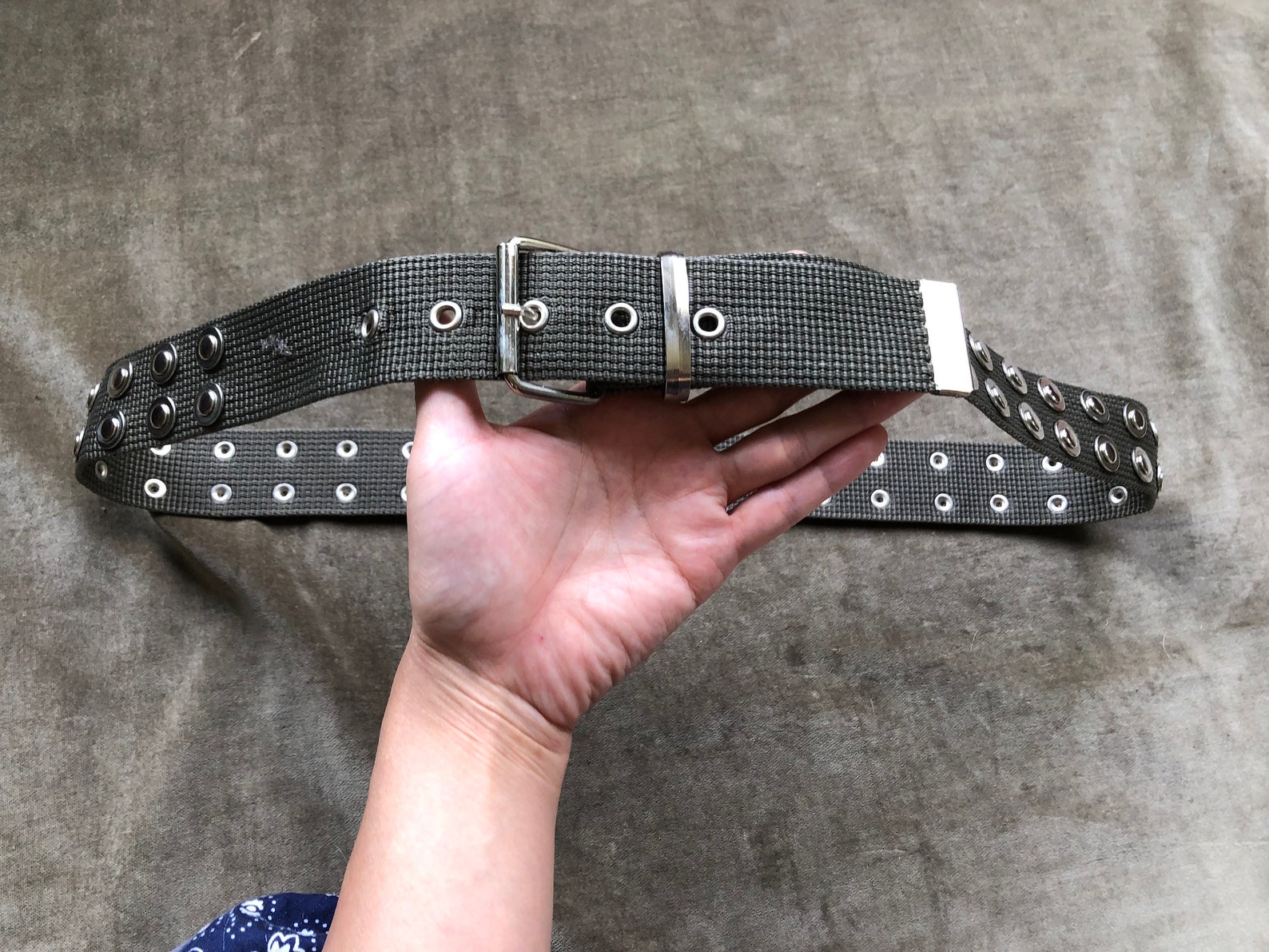 Sage Green Nylon Woven Parachute Grommet Studded Retro Grunge Belt Size ...