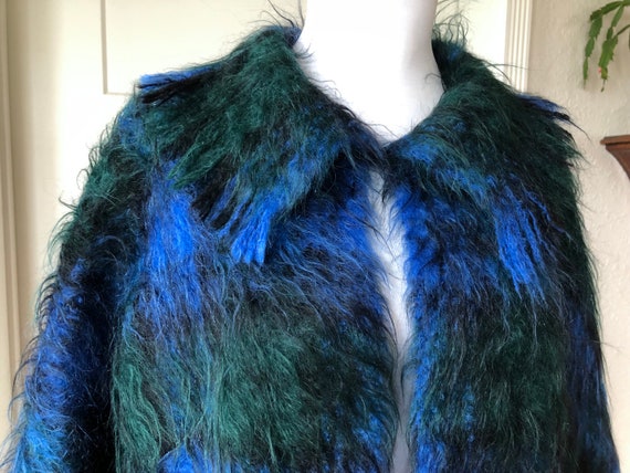1950s 60s Fuzzy Mohair Hairy Vintage Dark Green Blue … - Gem