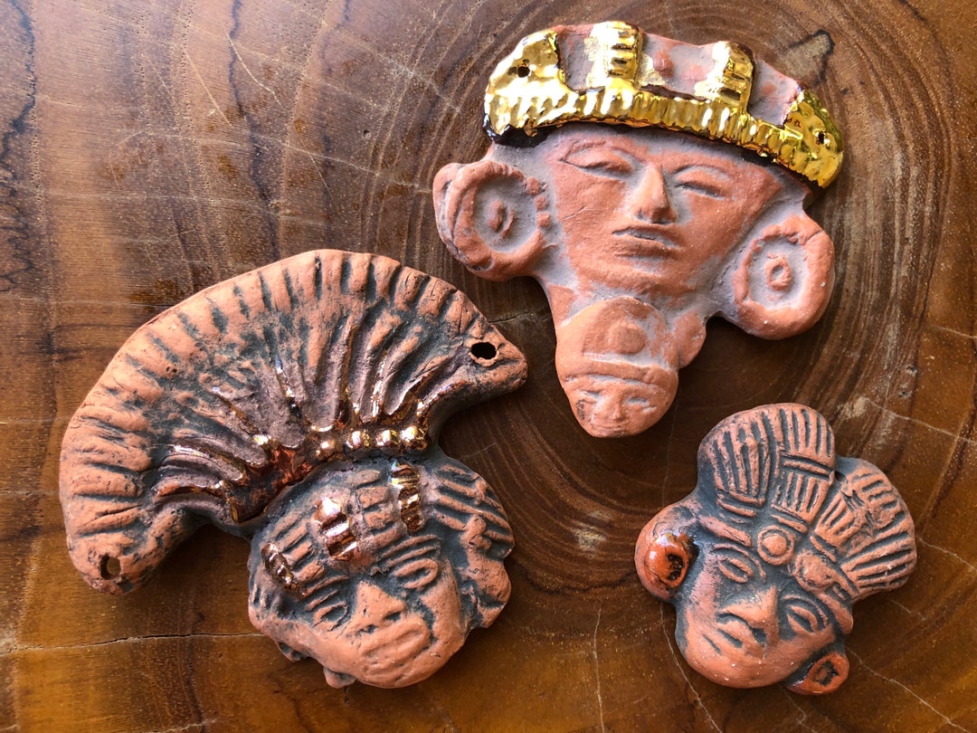 Handmade Miniature Aztec Warrior God Clay Glazed Figural Head - Etsy
