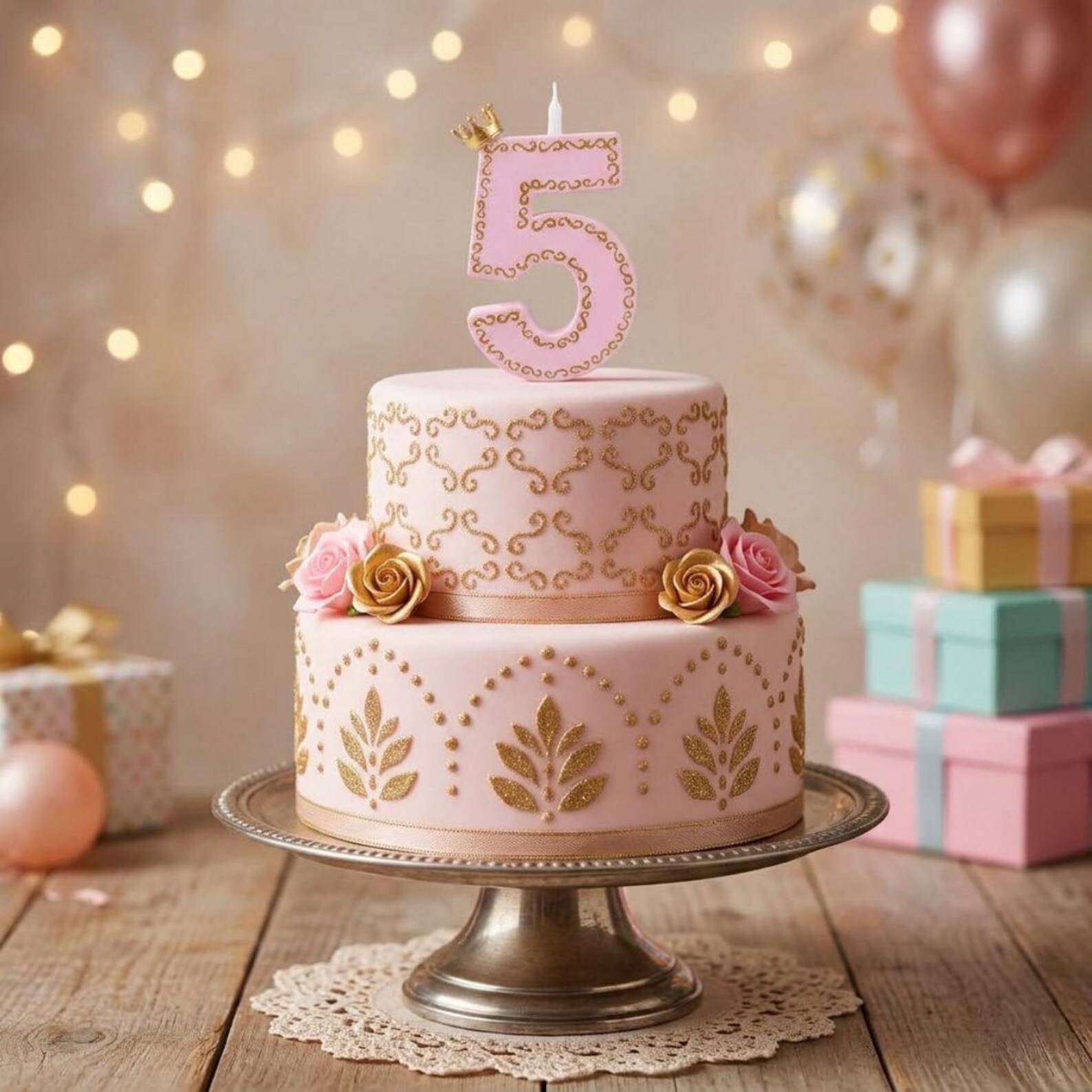 Custom Number Cake Topper, Princess Crown Birthday Decor, Pink Gold ...