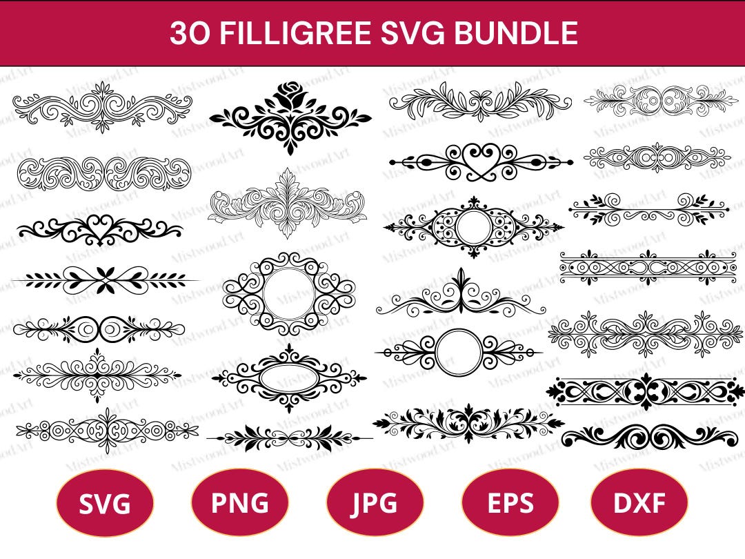 Filigree SVG Bundle, Elegant Scroll Flourish Designs, Vintage ...