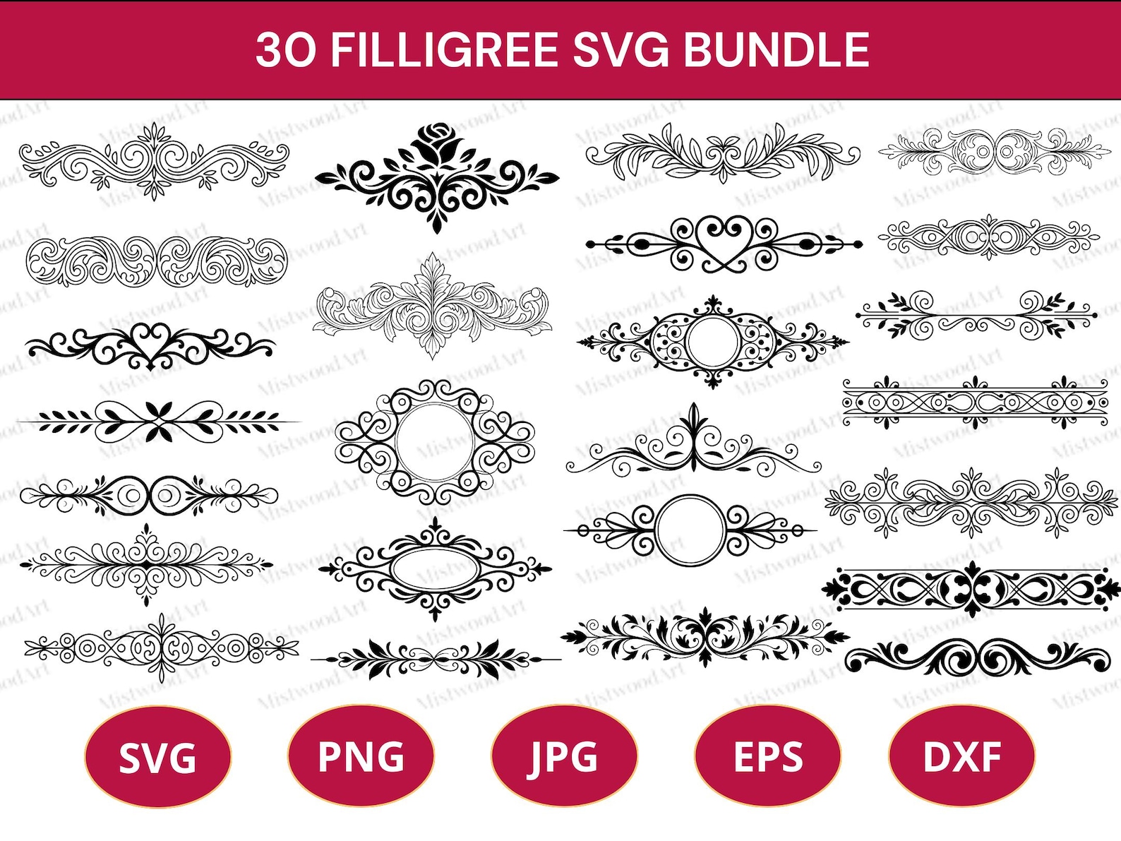 Filigree SVG Bundle, Elegant Scroll Flourish Designs, Vintage ...