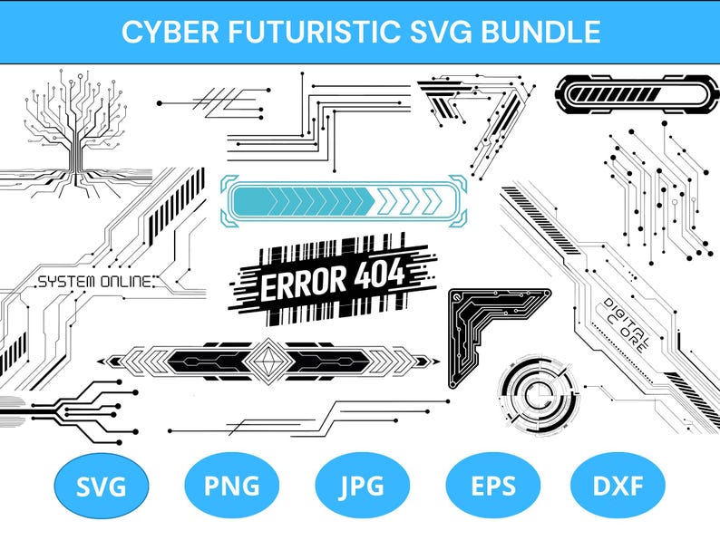 Cyber Futuristic Technology Svg Bundle, Tech Circuit SVG, Sci-fi Cyber Silhouette, Cyber Vector ...