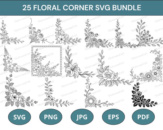 Floral Corner Svg Bundle, Flower Corner Svg, Flower Border Svg, Wedding ...