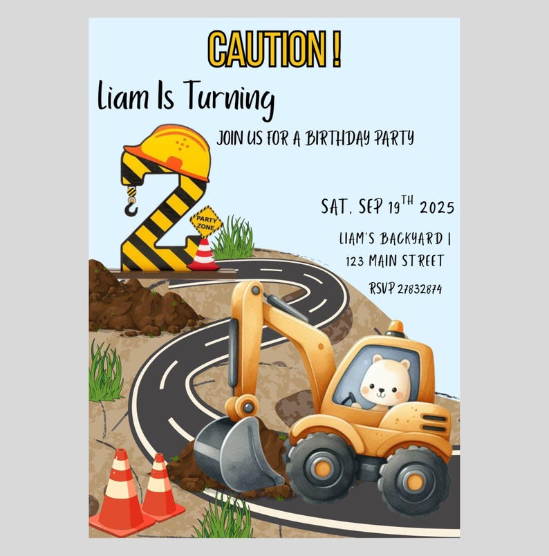 Construction Birthday Invitation | Editable Truck Party Invite | Digger ...
