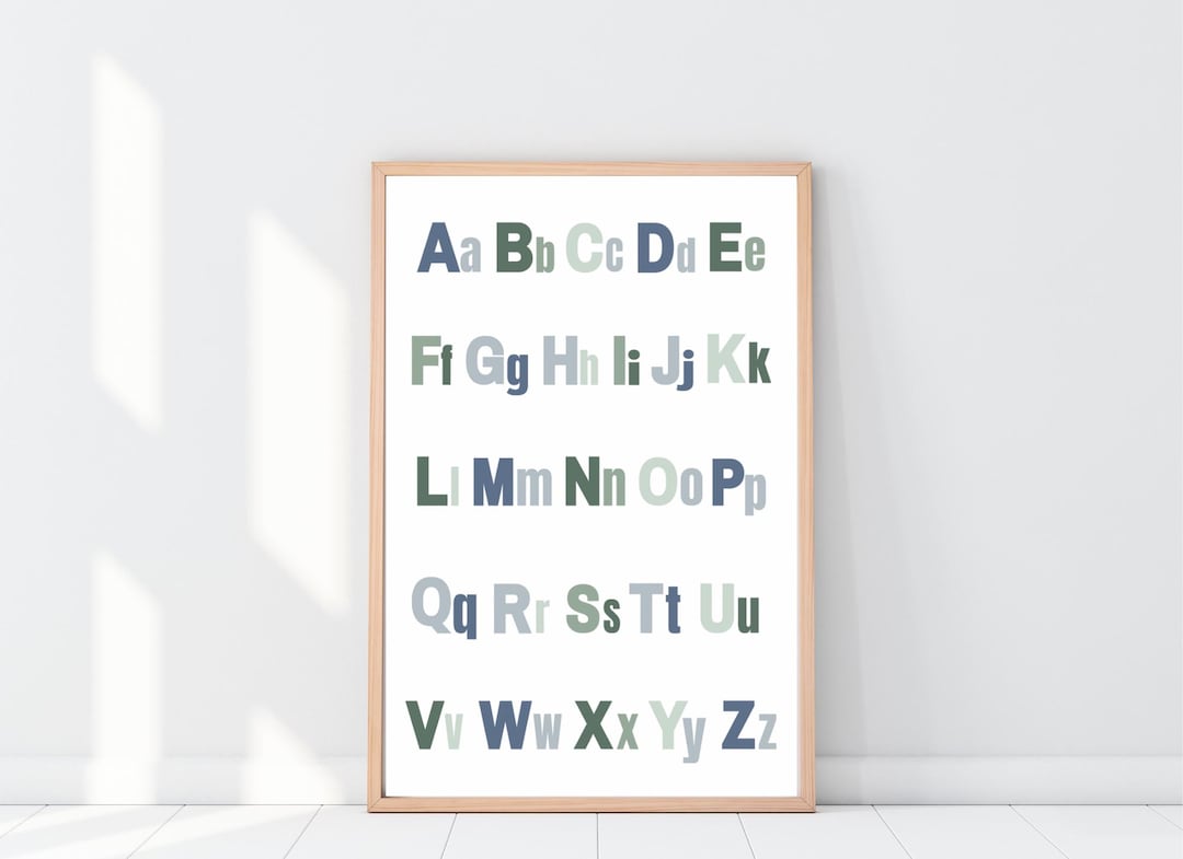 Blue Alphabet Poster: Educational Nursery & Playroom Wall Art (digital ...