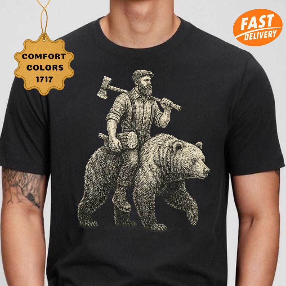 Lumberjack Shirt: Retro Cowboy Riding Bear, Comfort Colors Mountain ...