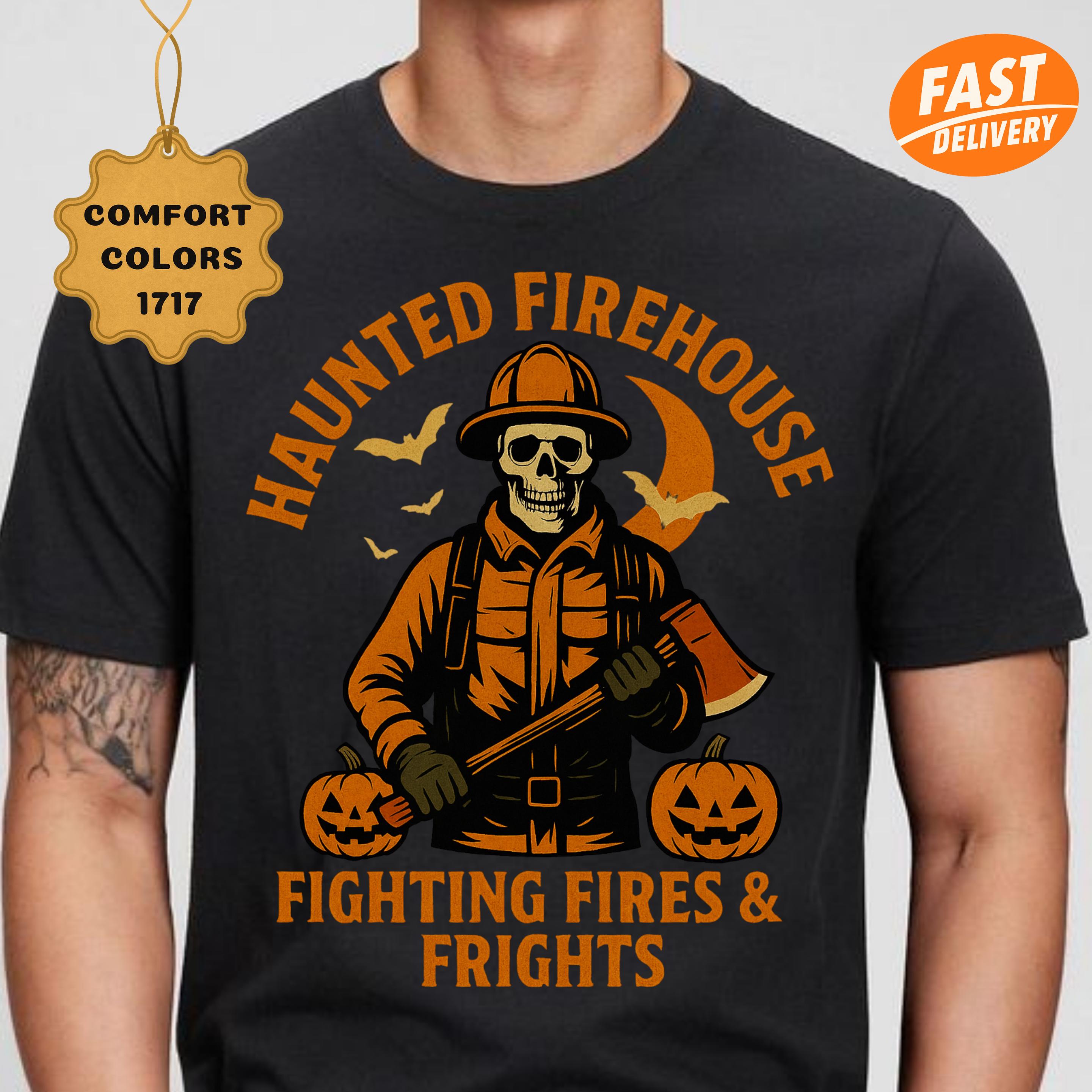 Firefighter Halloween Shirt: Skeleton Fireman Spooky Skull Graphic - Etsy