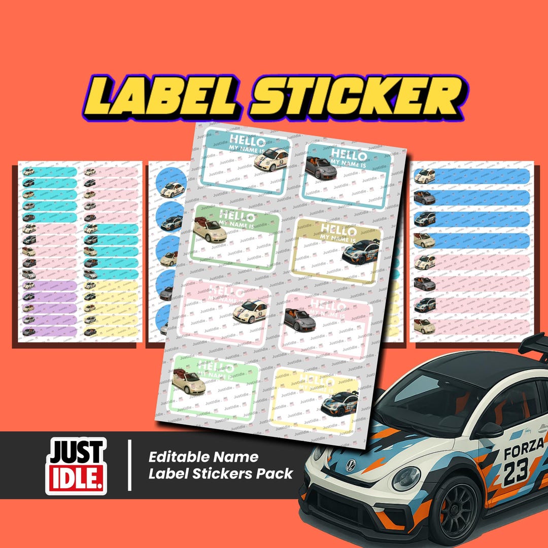 VW New Beetle Stickers: 50+ Editable Car Name Labels (digital Download ...