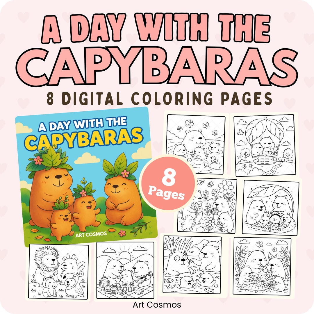 A Day With the Capybaras Coloring Book – 8 Coloring Pages + 1 Bonus ...