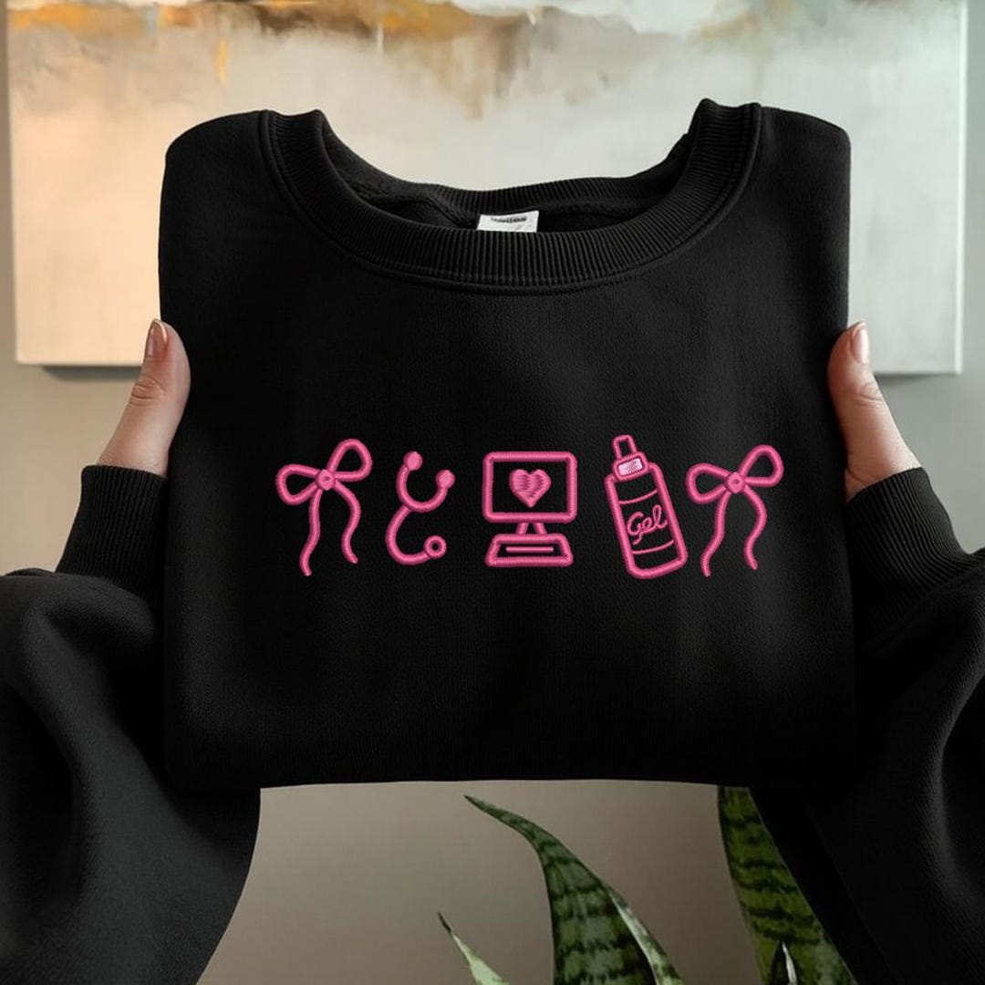 Ultrasound Tech Embroidery Design, Cute Sonographer Icons With Bow ...