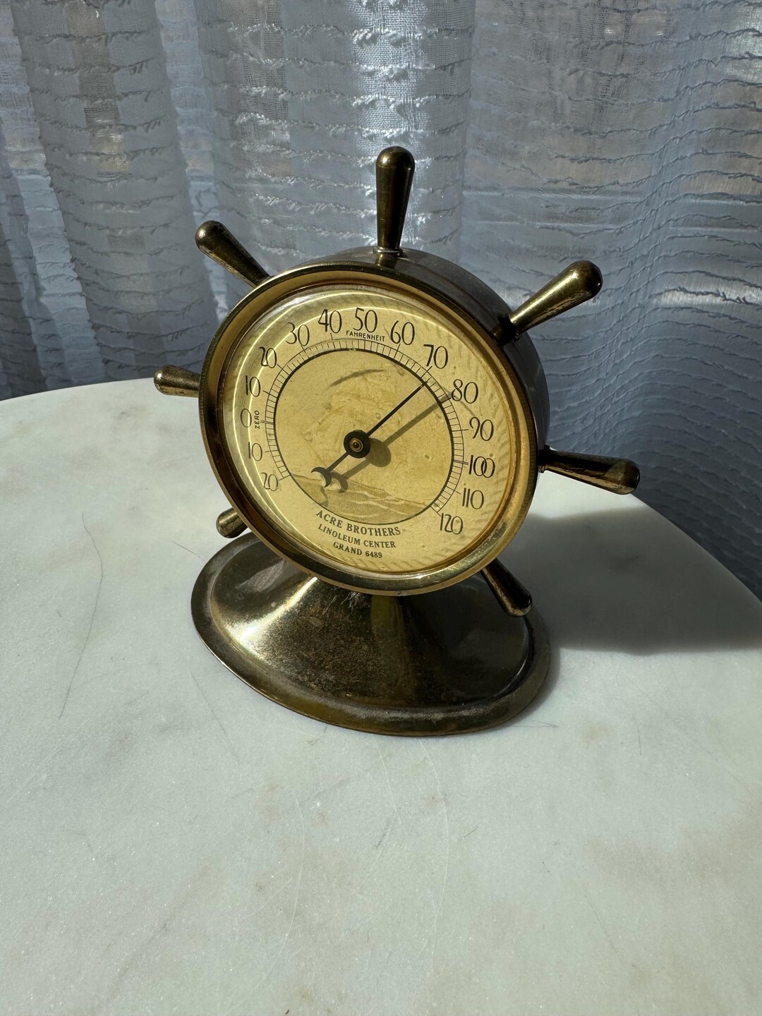 Vintage Nautical Ship’s Wheel Thermometer-mid-century Modern Brass Desk ...