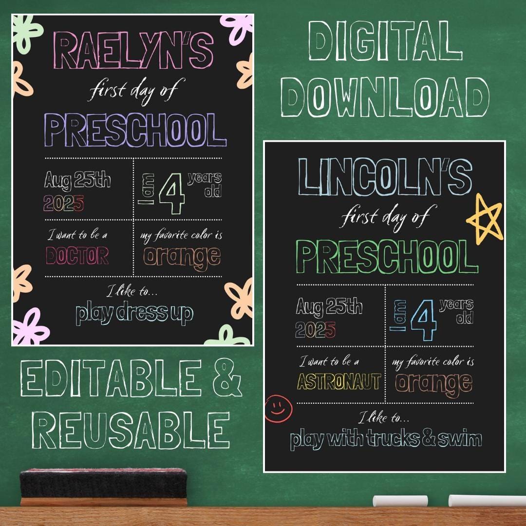 Editable First and Last Day of School Sign Bundle – Chalkboard Canva ...
