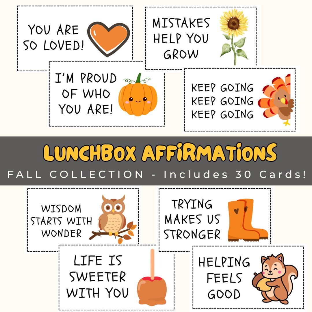 Fall Affirmation Lunch Box Cards for Kids: Printable PDF Notes - Etsy