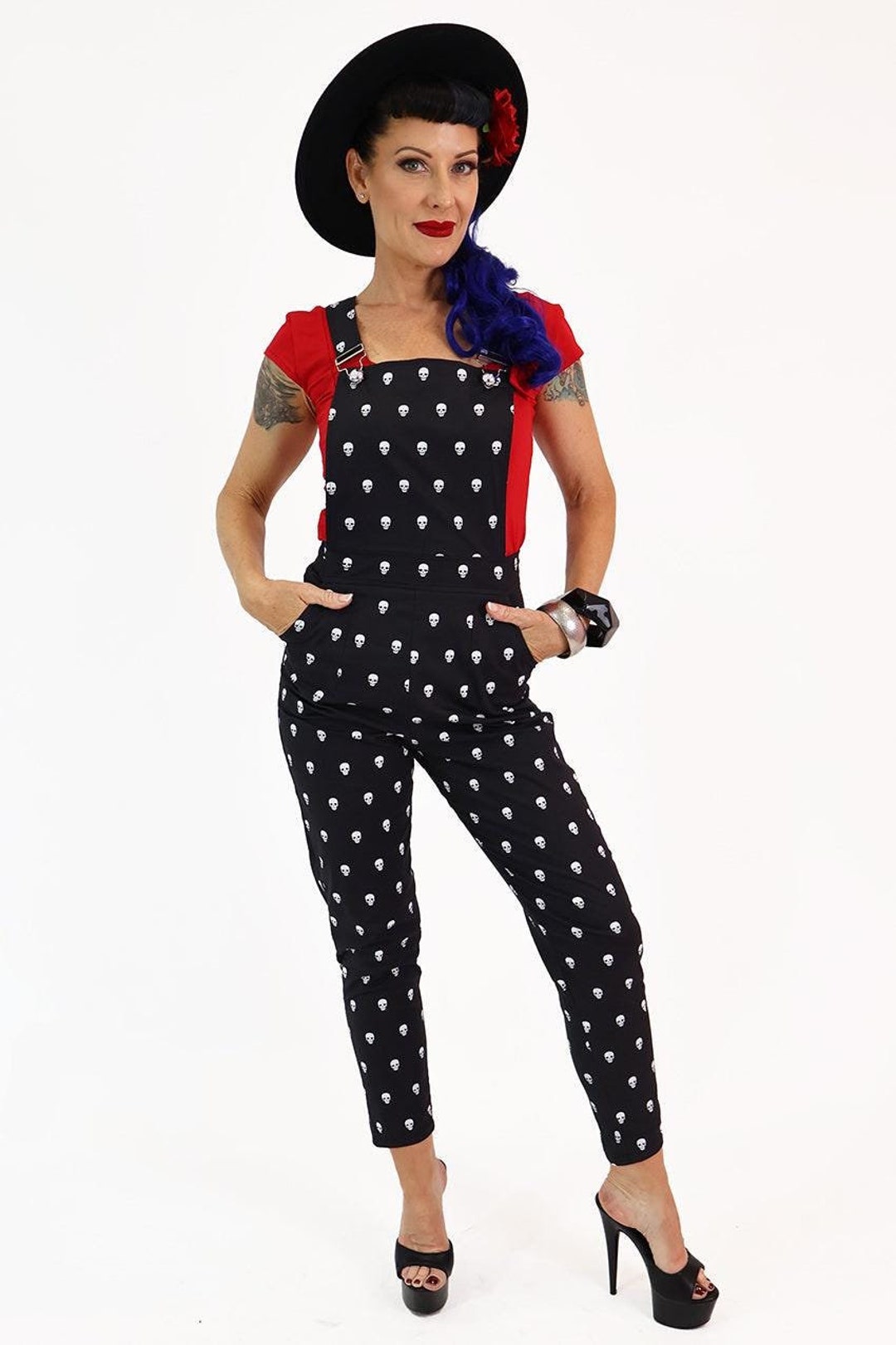 Haunted Skull Print Skinny Leg Overalls - Etsy