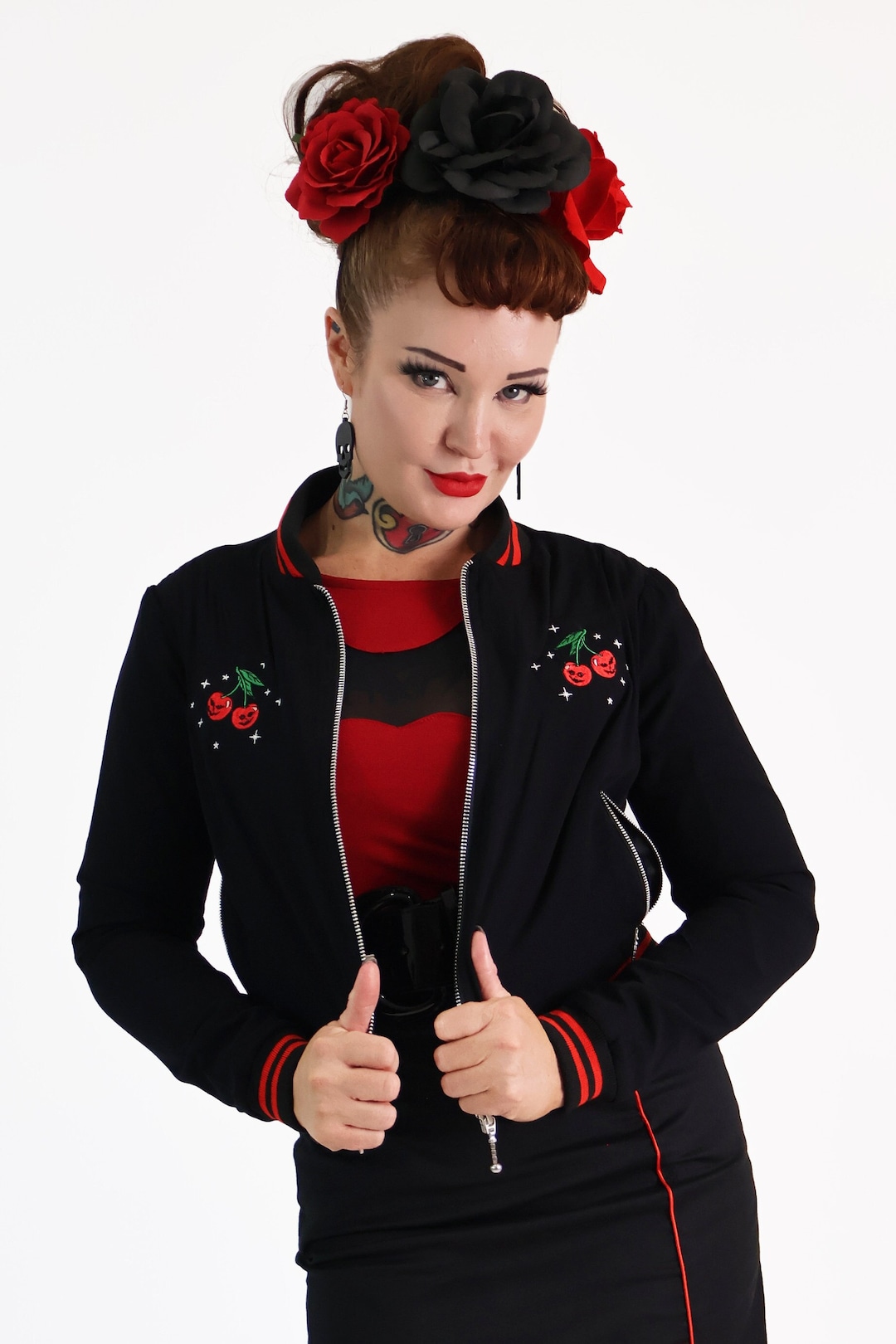 Black Monster Cherry Bomber Jacket - Etsy