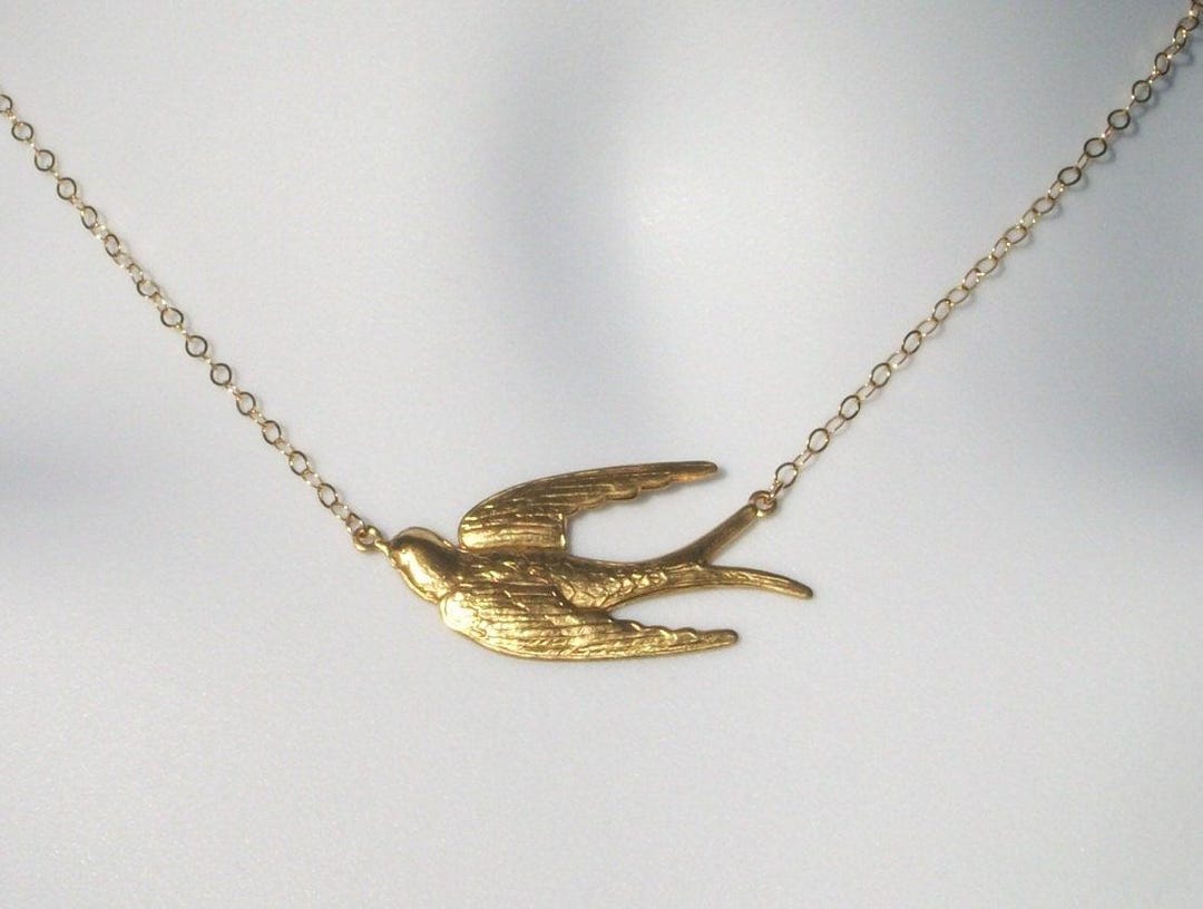 Gold Swallow Necklace - Soaring Swallow Necklace, Gold Filled Necklace ...