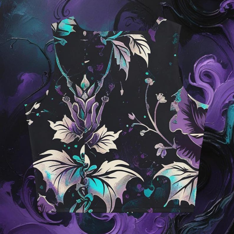 Dark Floral Crop Top Gothic Witchcore Sleeveless Top Purple Teal Boho ...