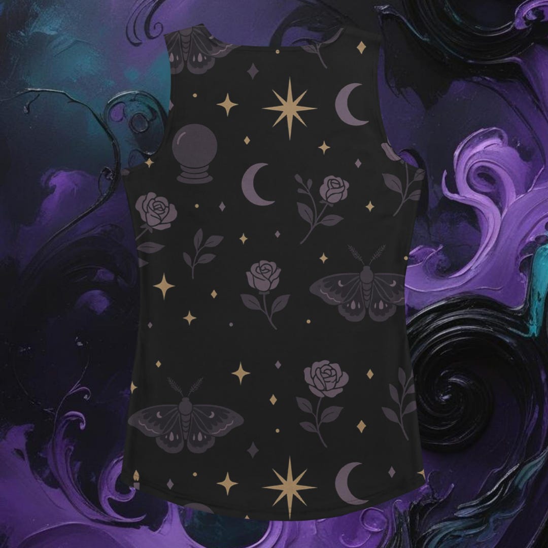 Whimsigoth Tank Top With Mystic Moon Moths & Roses Dark Aesthetic ...