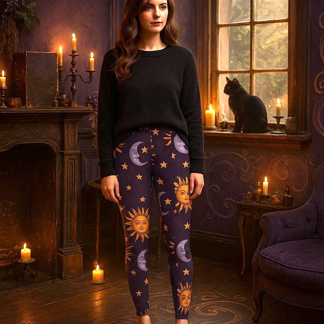 Mystical Celestial Leggings: Sun & Moon Witchcore Yoga Pants - Dark ...