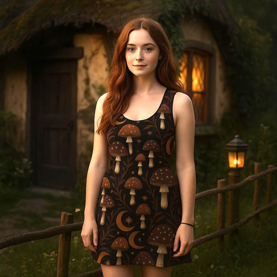 Lunar Mushroom Bodycon Dress: Gothic Celestial Witchcore Aesthetic for ...