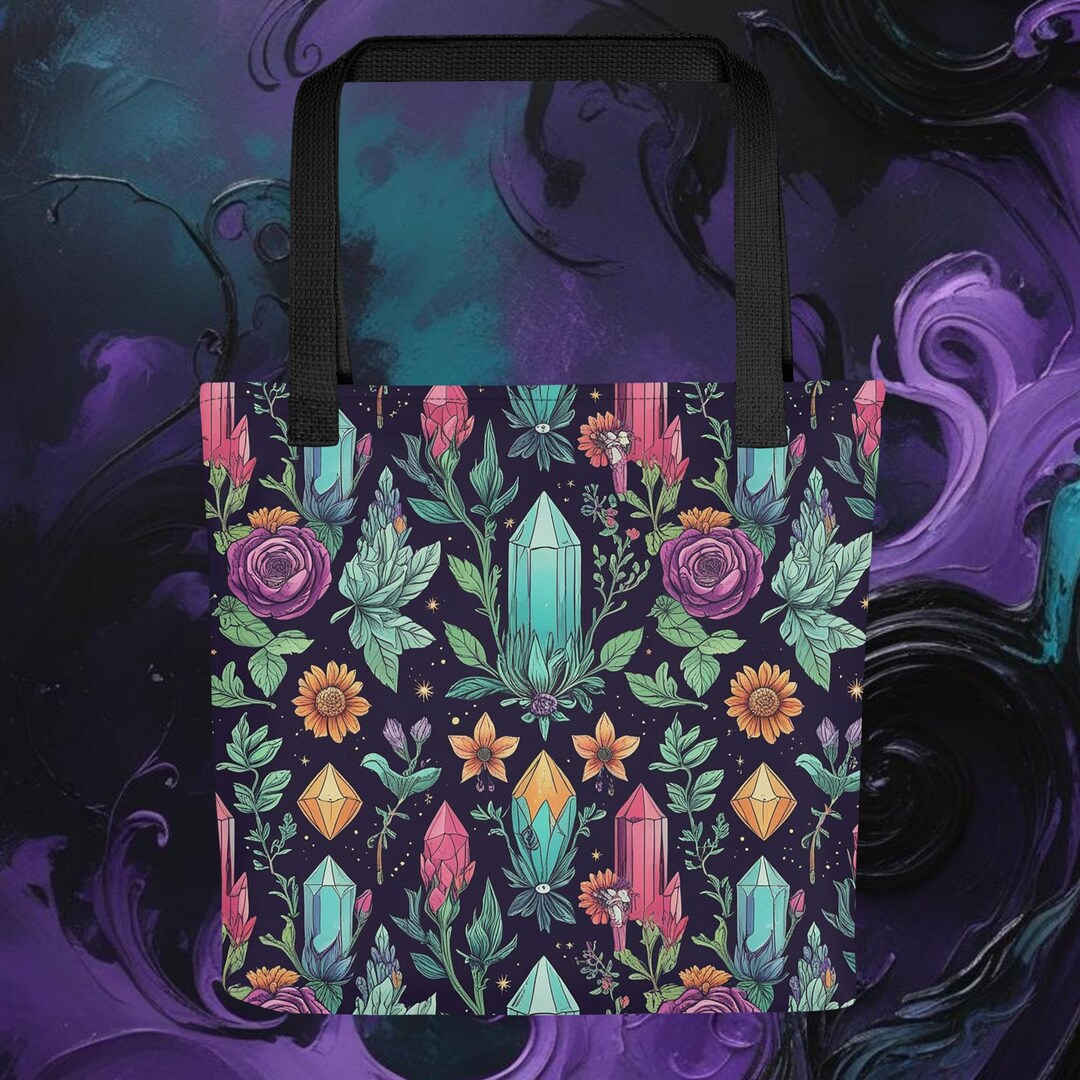 Whimsigoth Tote Bag With Crystals Roses & Greenery Cute Gothic ...